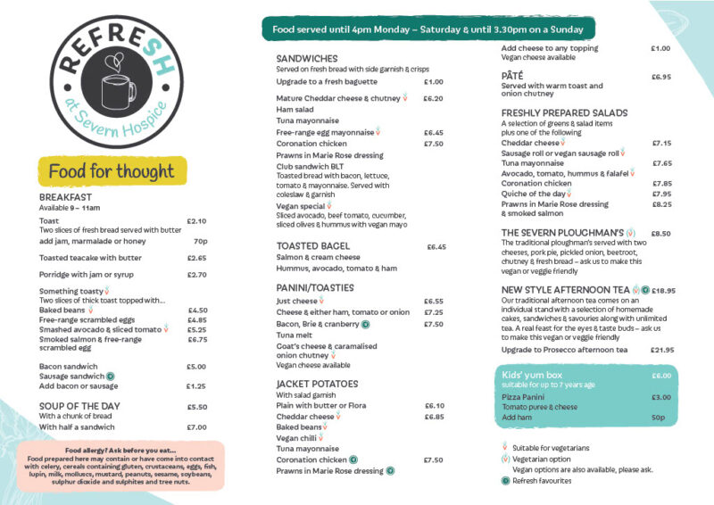 Menu | Refresh@Severn Hospice